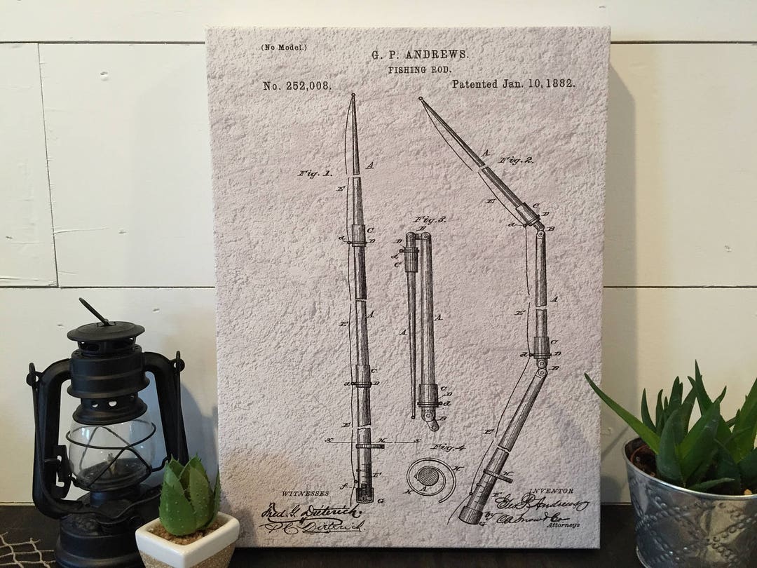 FISHING ROD Patent Drawing Hand-stretched Canvas Print Home Decor - Etsy