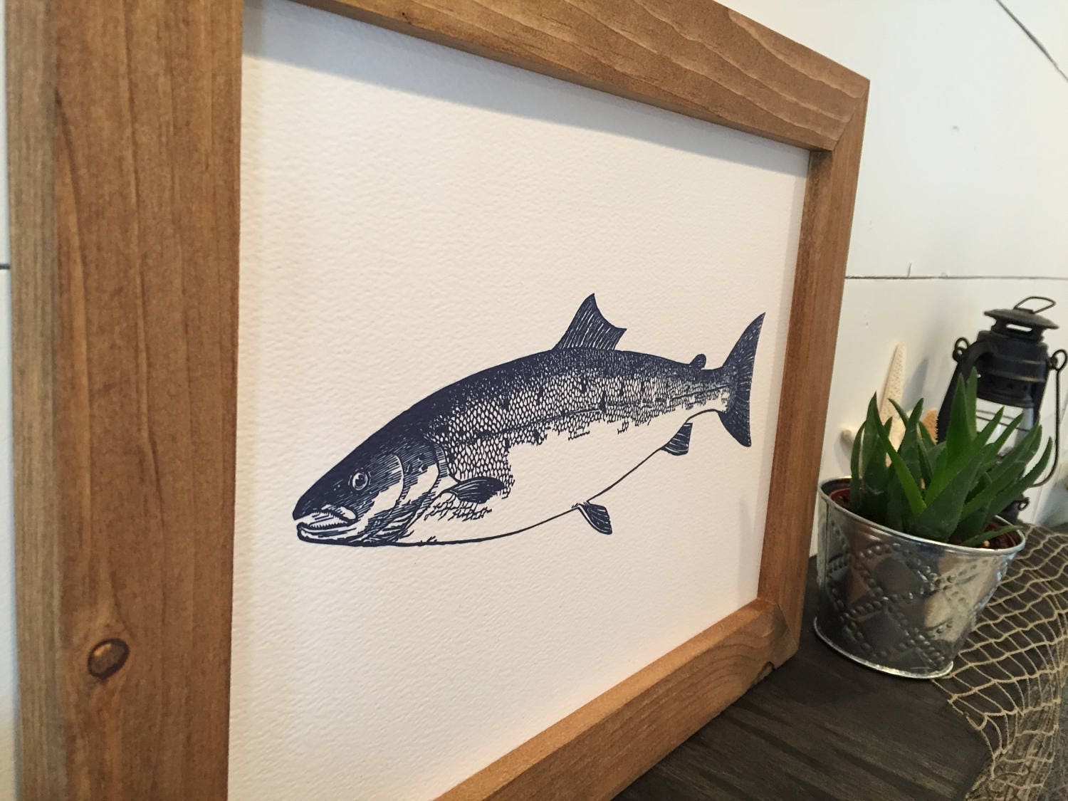 NAUTICAL FISH Stained Wood Framed Watercolor Print Home Decor - Etsy