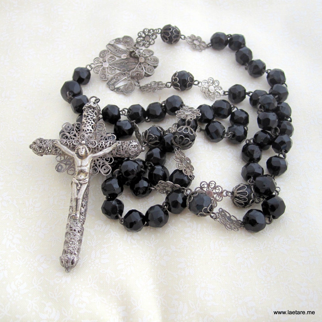 Stunning Antique Spanish Azabache / Jet Black and Sterling Silver ...