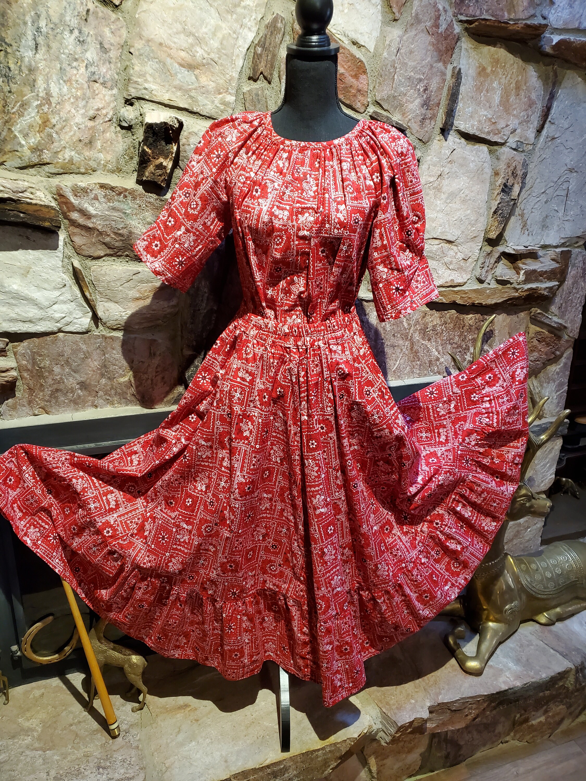 Country Dance Dress Red Picnic Dress, Country Dance Dress, Long Dance ...