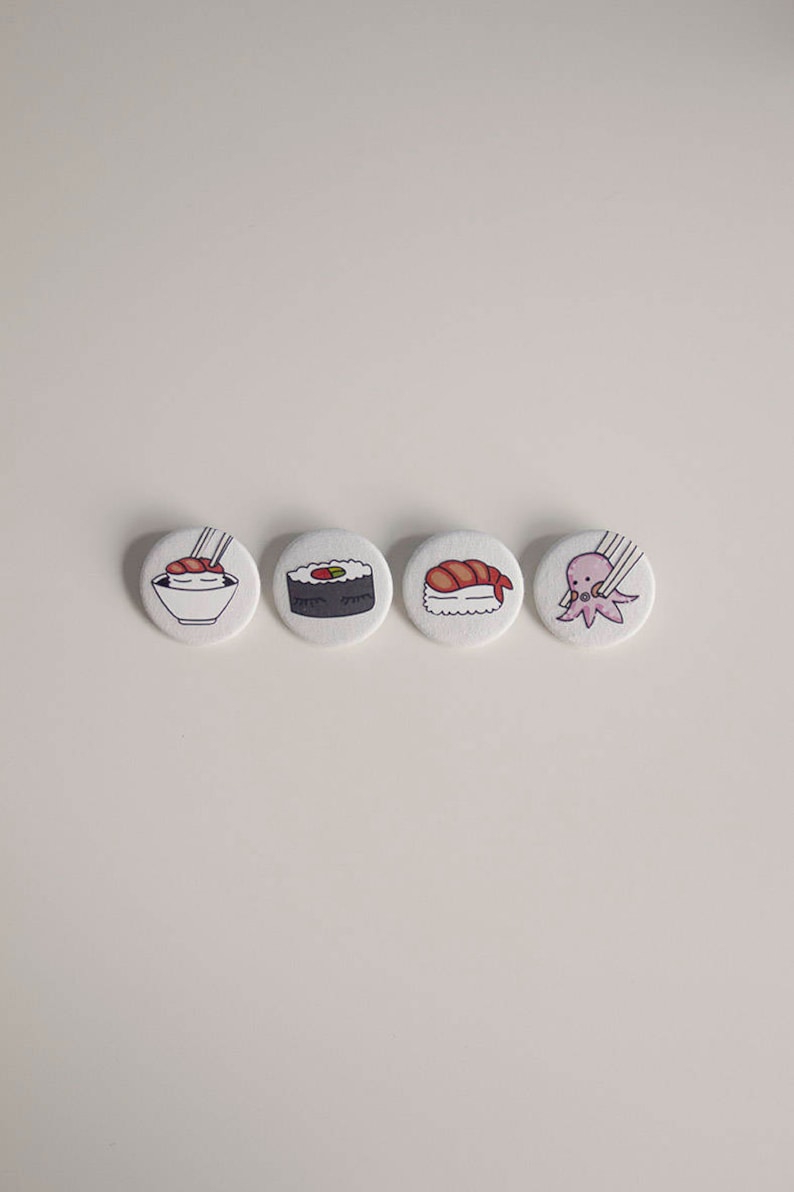 Sushi Fabric Pin Badges Set of 4 - UNISEX Accessories - Buttons - Etsy