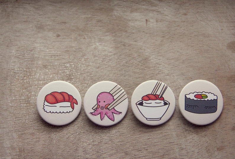 Sushi Pin Badges Set of 4 - UNISEX Accessories - Buttons - Etsy