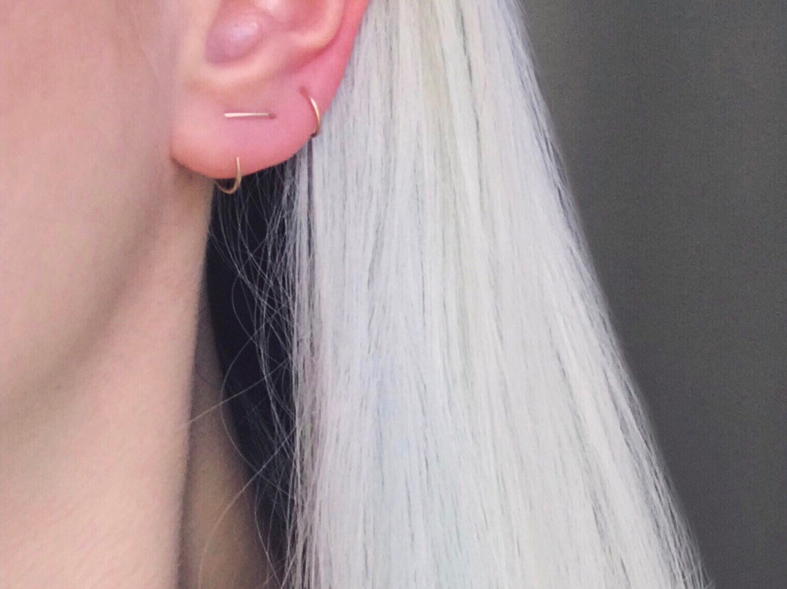 Double Piercing Half Hoop Earrings Minimalist Earrings Gold - Etsy