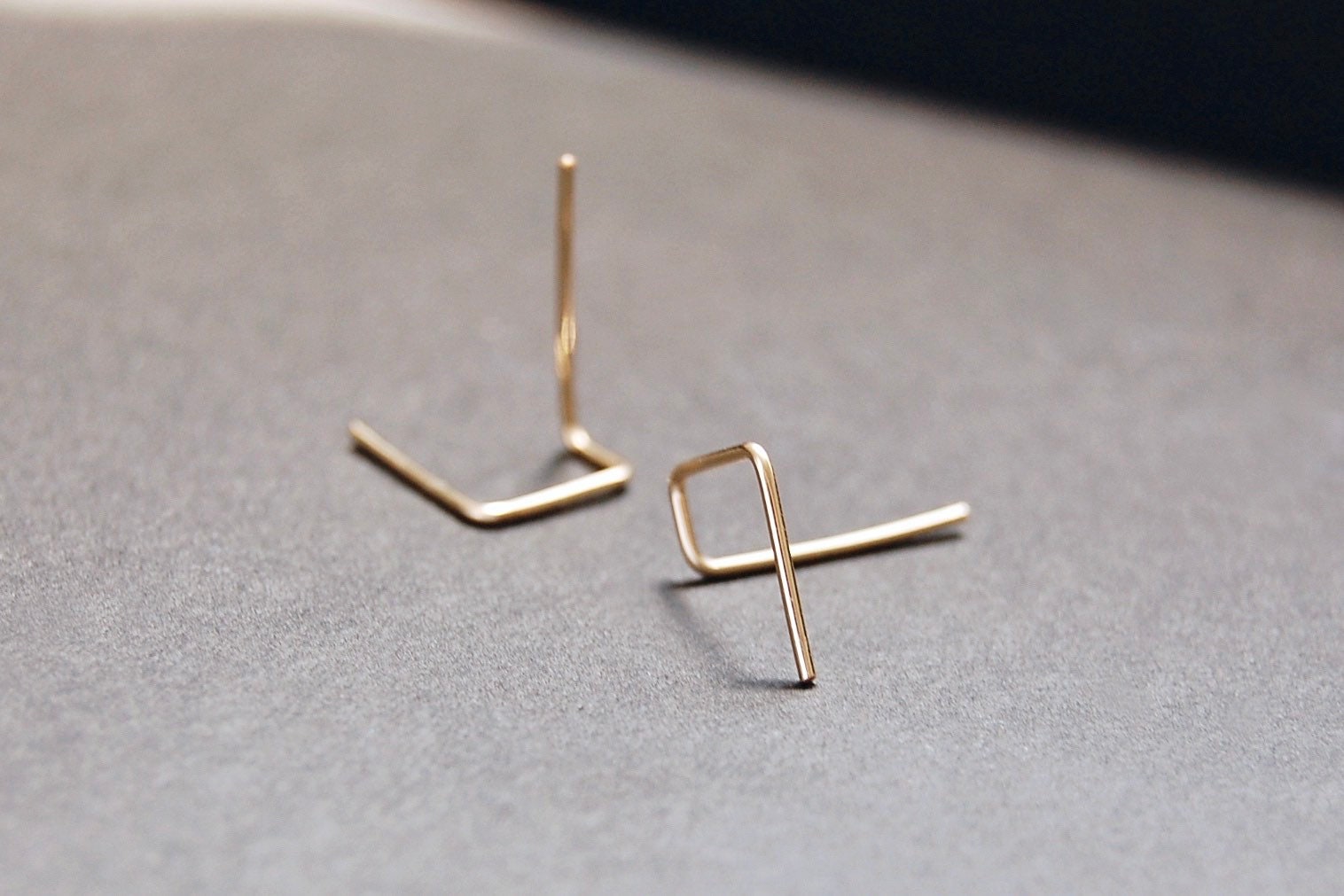 Short Double Piercing Threader Earrings - Gold Filled Earrings, Gold ...