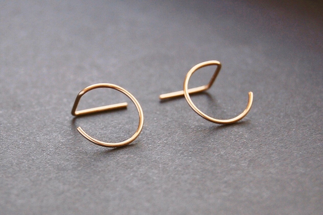 Double Piercing Half Hoop Earrings - Minimalist Earrings, Silver ...