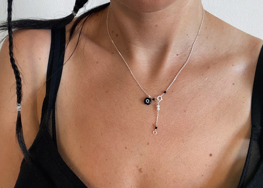 Sterling Silver Evil Eye Necklace, Third Eye Necklace, Dainty Evil Eye Necklace, Minimalist ...