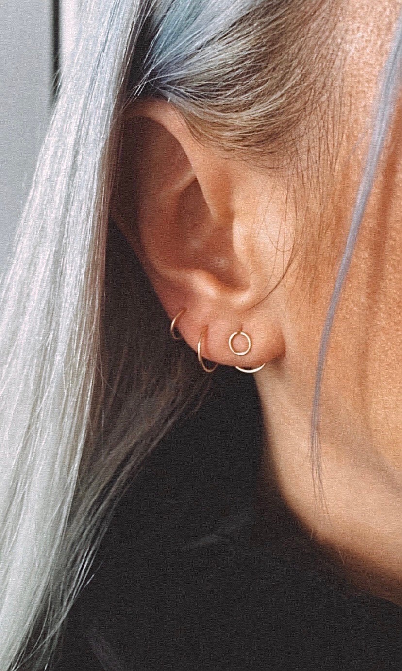 Small Circle Ear Jacket Earrings - 14k Gold Filled, Sterling Silver ...