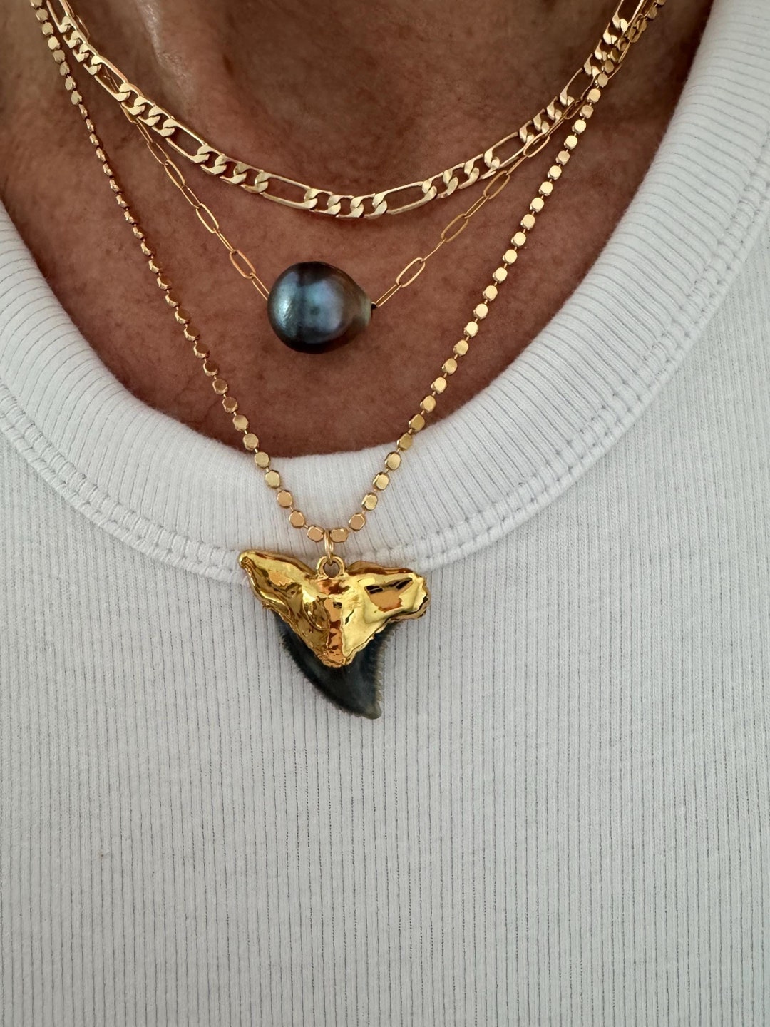Black Tiger Shark Tooth Necklace, Gold Dipped Shark Tooth Necklace ...