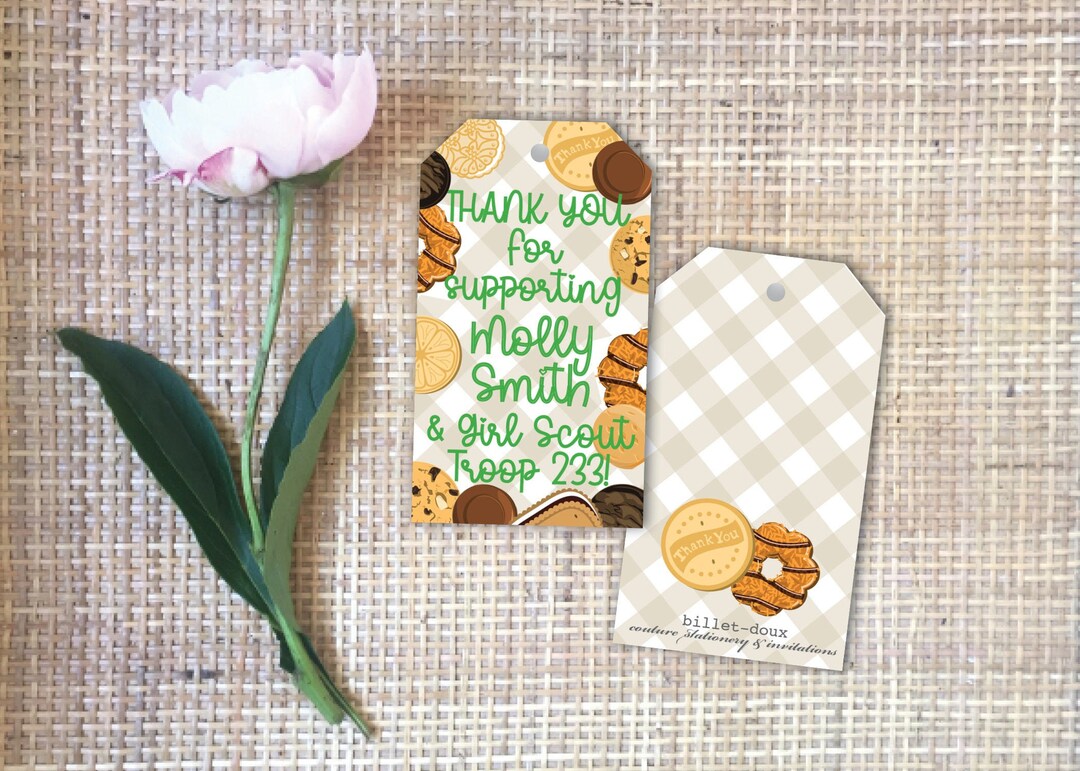 Girl Scout Cookies Thank You Gift Tags | Gingham Personalized Gift Wrap ...