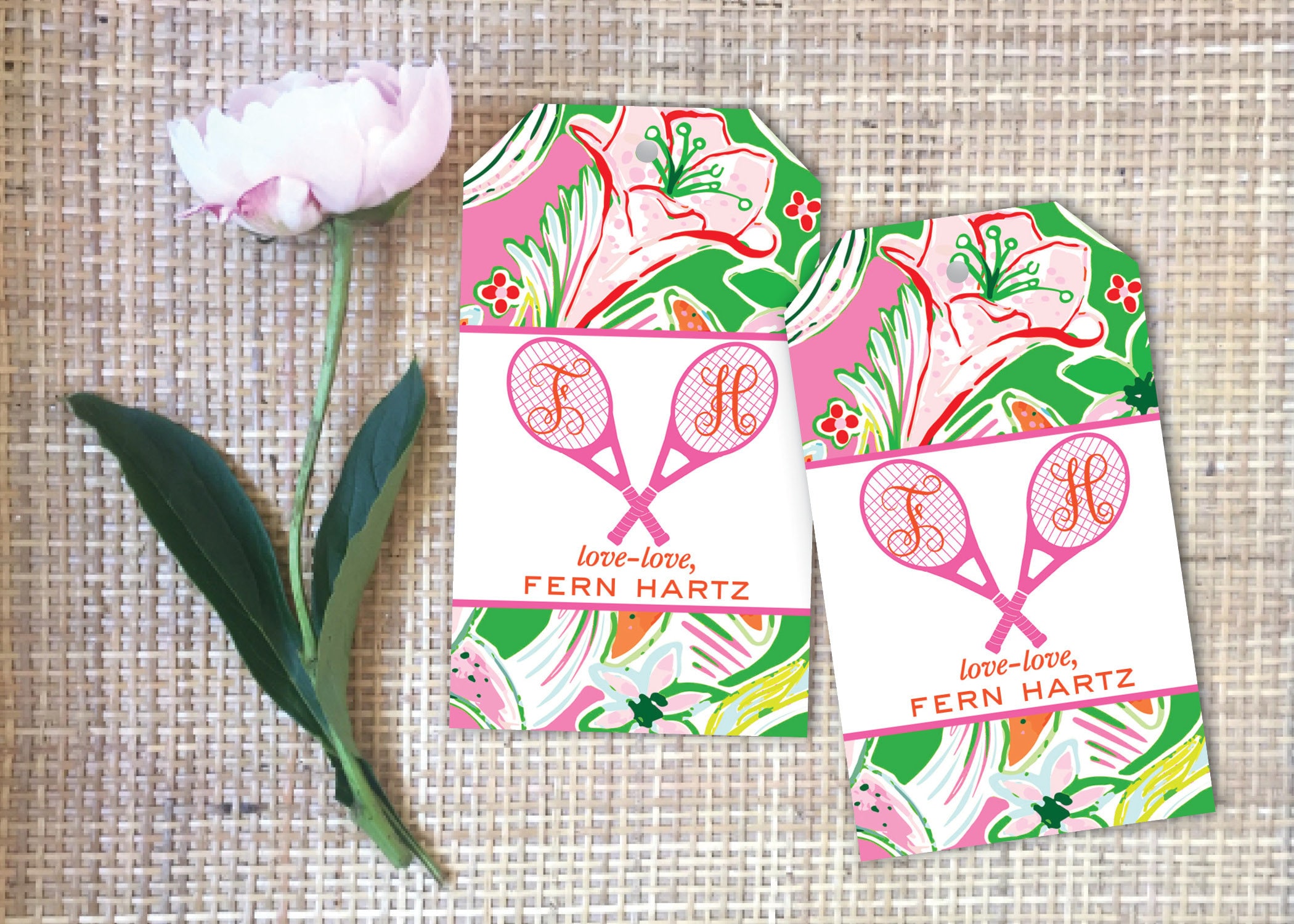 Tennis Racket Gift Tag With Twine - Preppy Tiger Lilly Vibrant Tropical ...