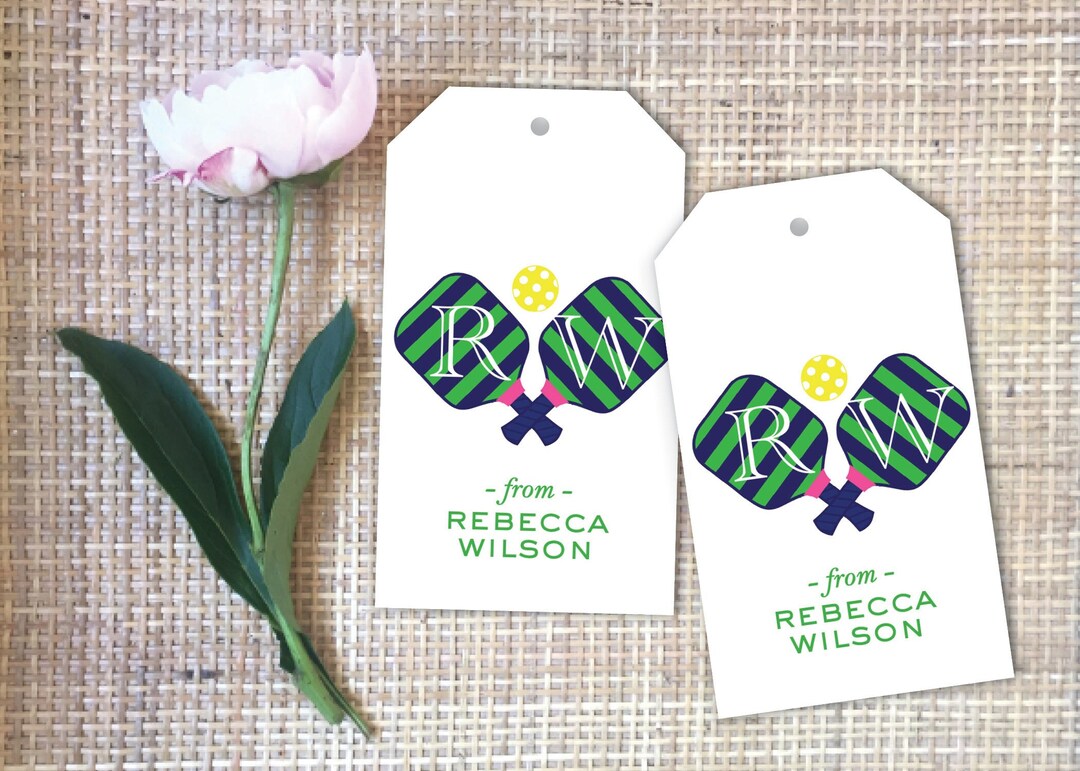 Pickleball Double Racquet Gift Tag With Twine - Preppy Engraved ...