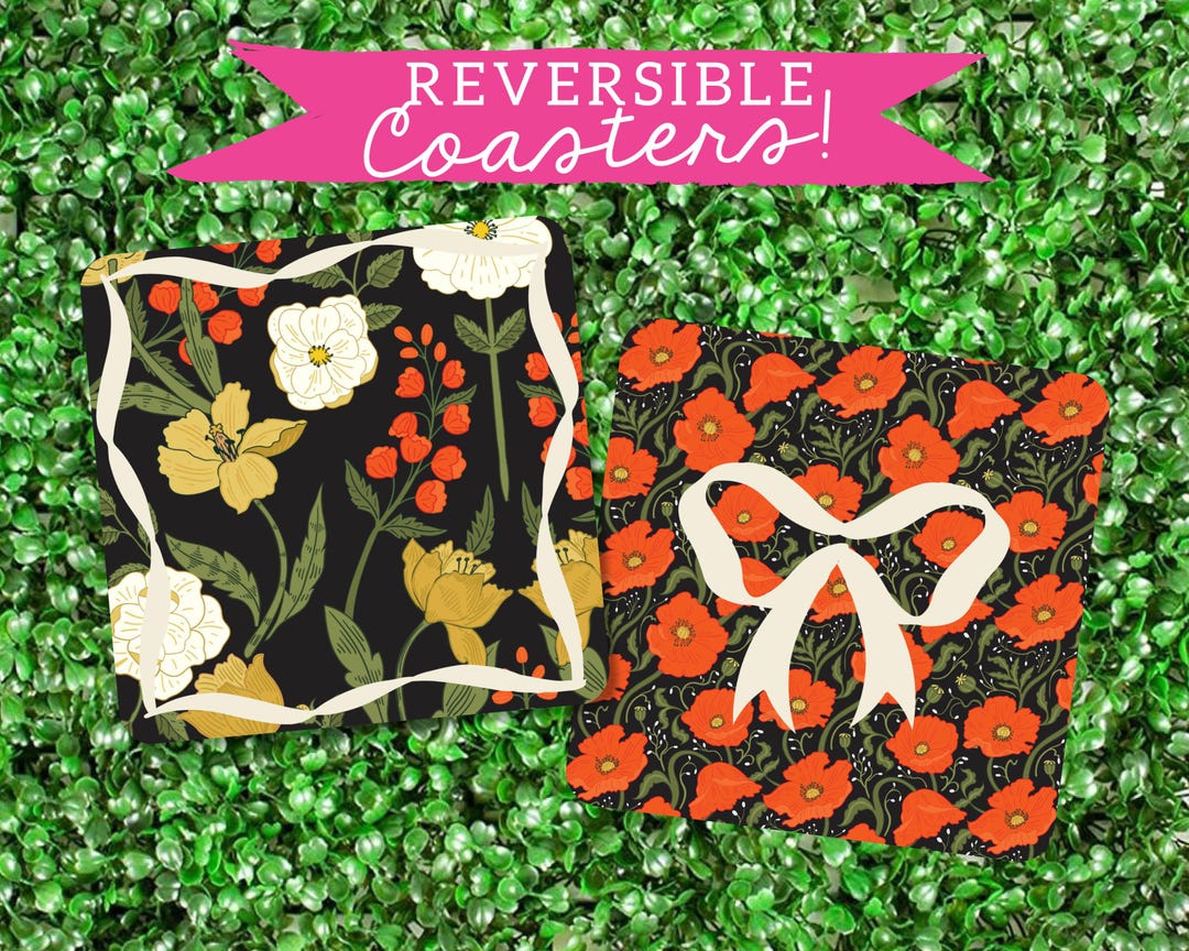 Art Nouveau Floral + Poppy Coaster Set / Holiday Entertaining ...