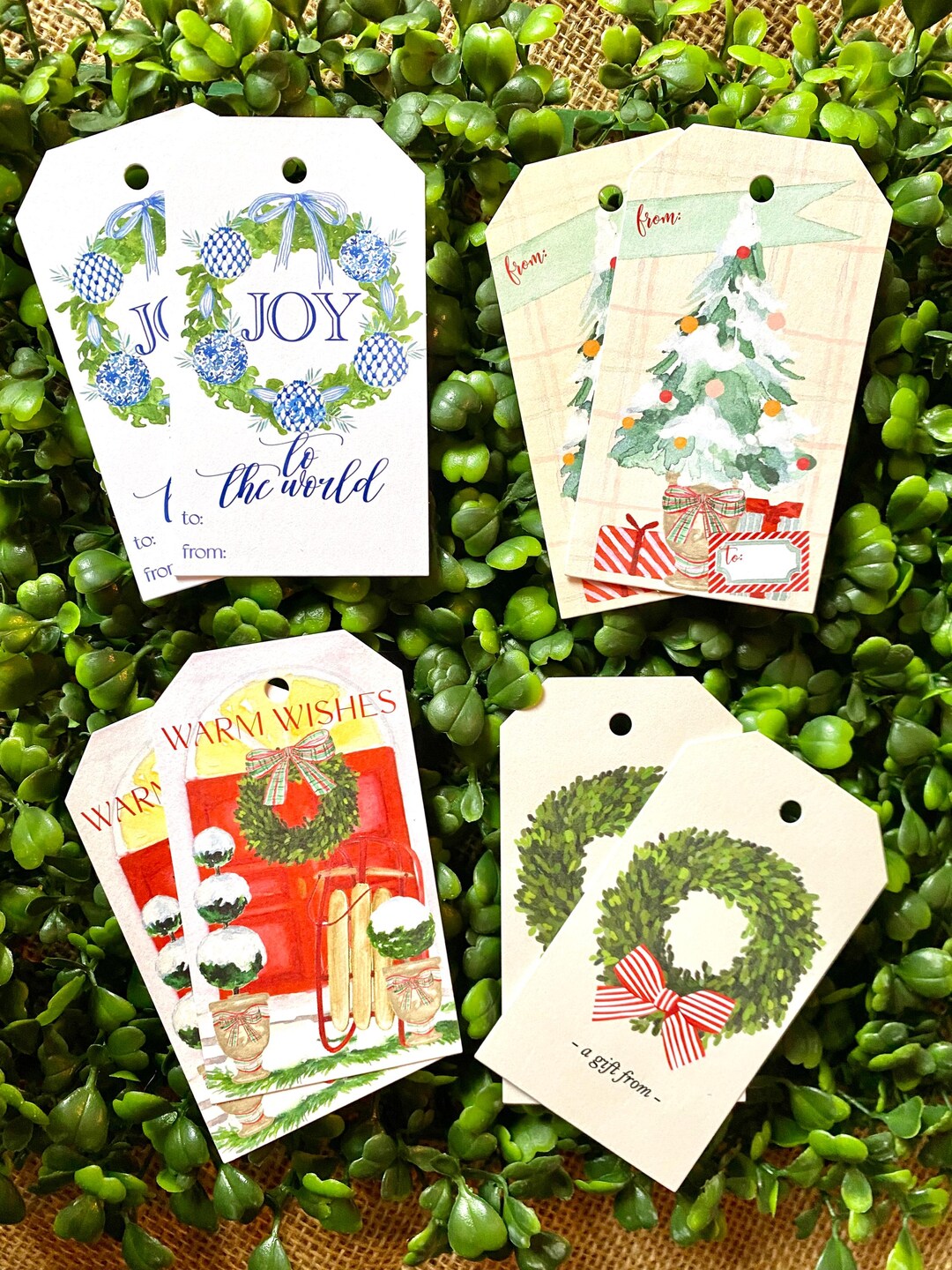 Christmas Wreath and Tree Assorted Gift Tag Set - Etsy