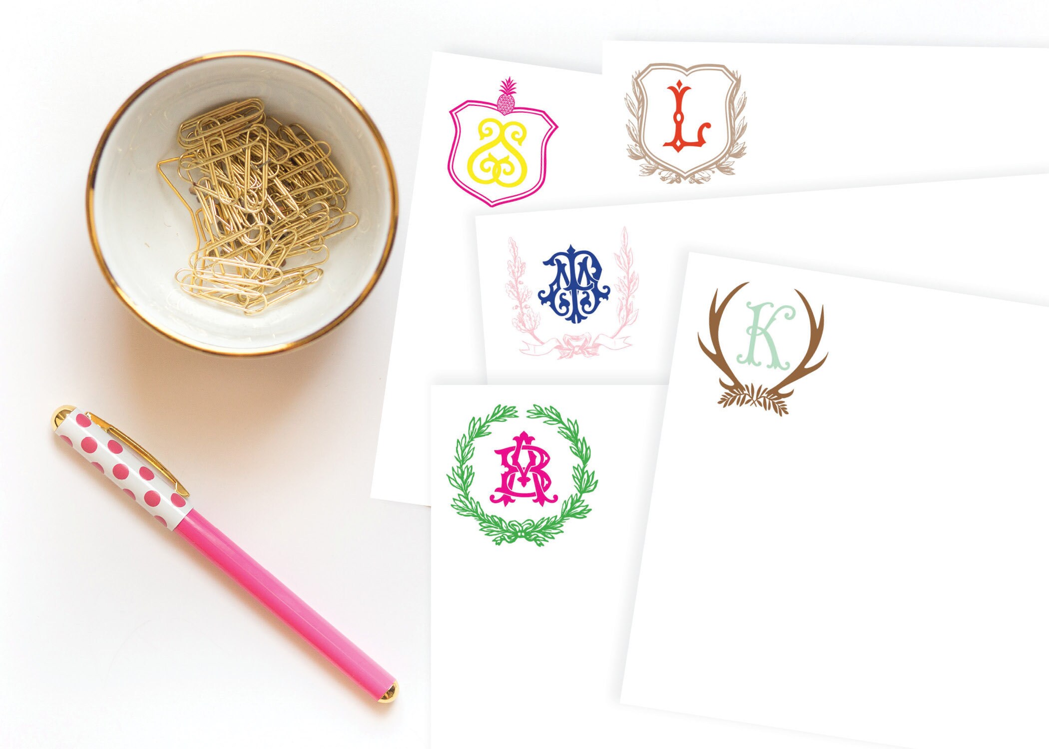 Personalized Stationery Ornate Monogram With Crest Flat - Etsy