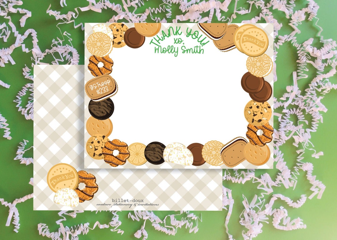 Girl Scout Cookie Thank You - Flat Card | Girls Gingham Personalized ...