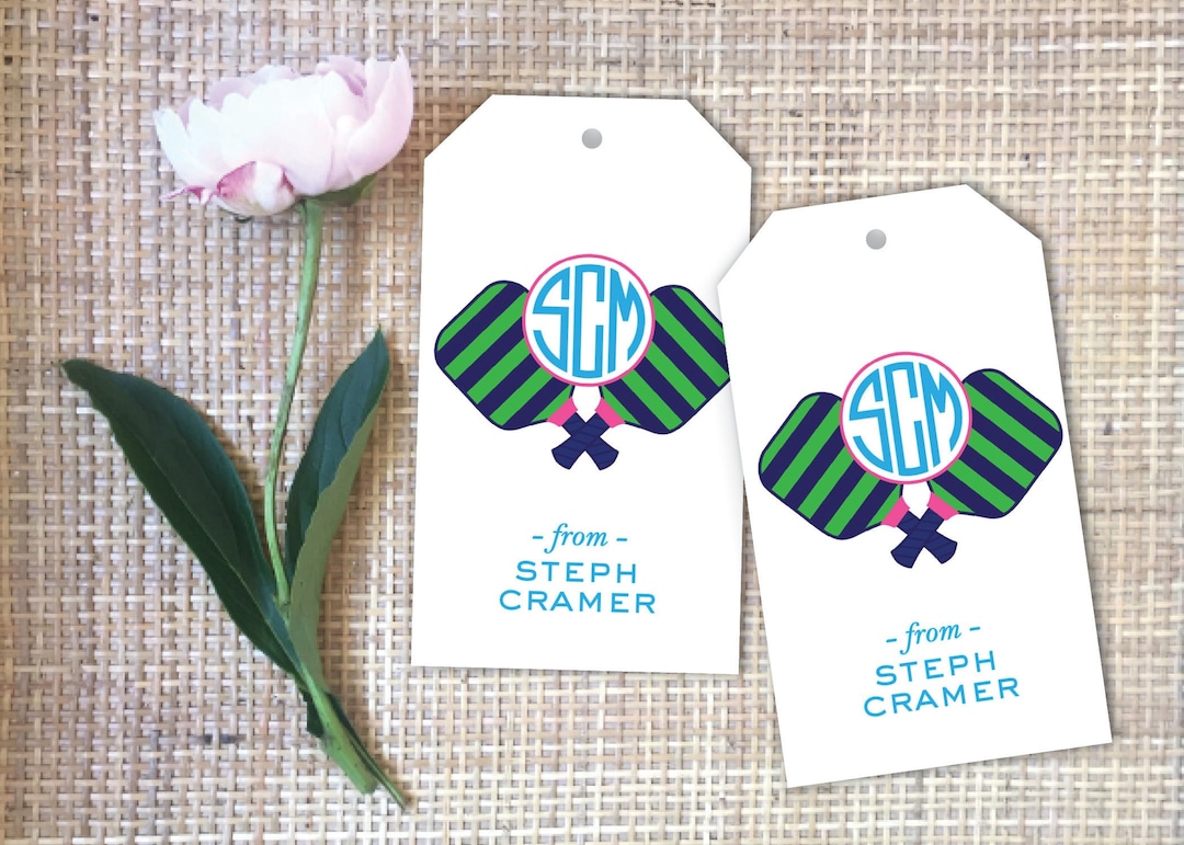 Pickleball Racquet Gift Tag With Twine - Preppy Circle Monogram ...
