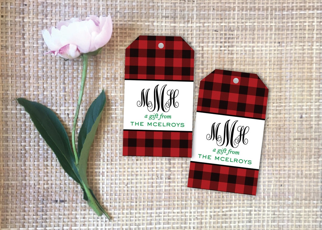 Buffalo Check Plaid Monogram - Personalized Holiday Gift Tag | Red ...