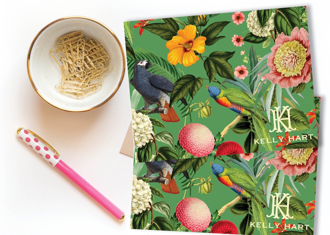 Vintage Parrot Note Card | Exotic Birds Folded Card | Parrot Floral ...