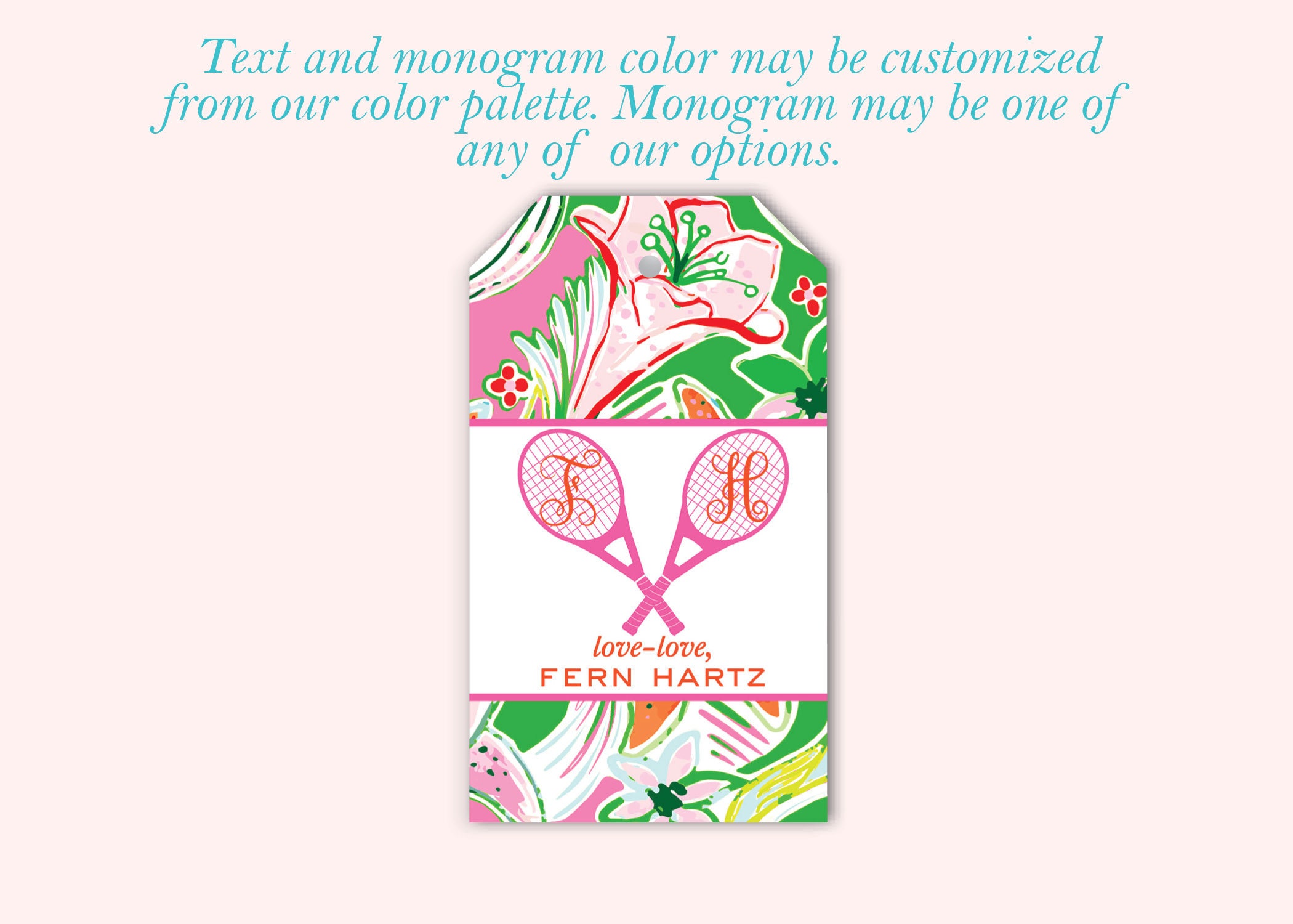 Tennis Racket Gift Tag With Twine - Preppy Tiger Lilly Vibrant Tropical ...