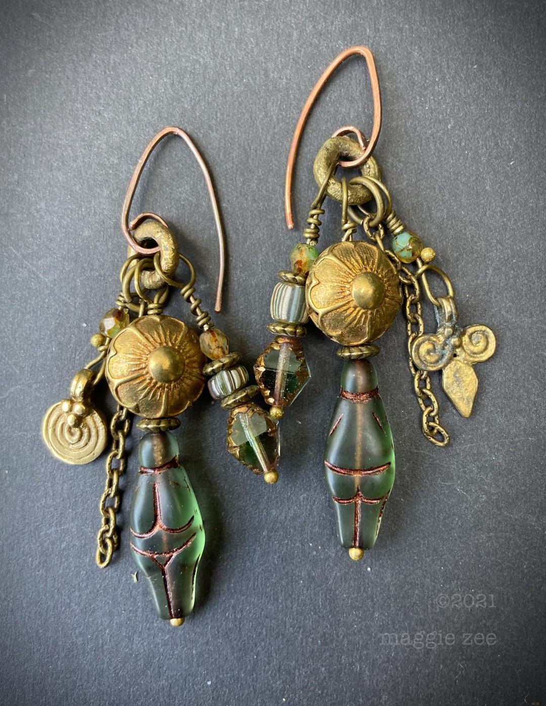 Green Goddess Lucky Mojo Talisman Amulet Earrings - Etsy