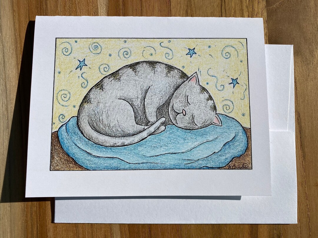 Napping Cat Blank Greeting Card - Etsy UK