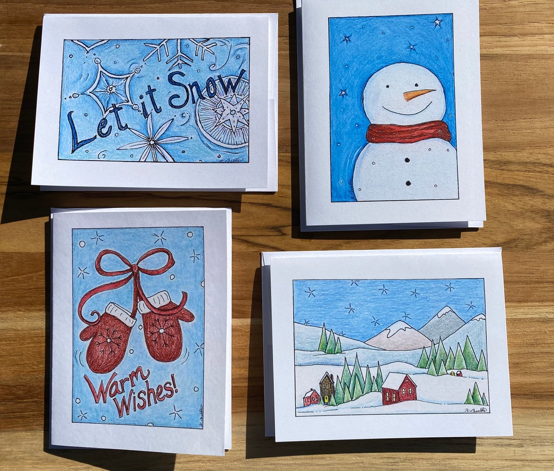 4-pack Winter Wishes Greeting Cards - Etsy