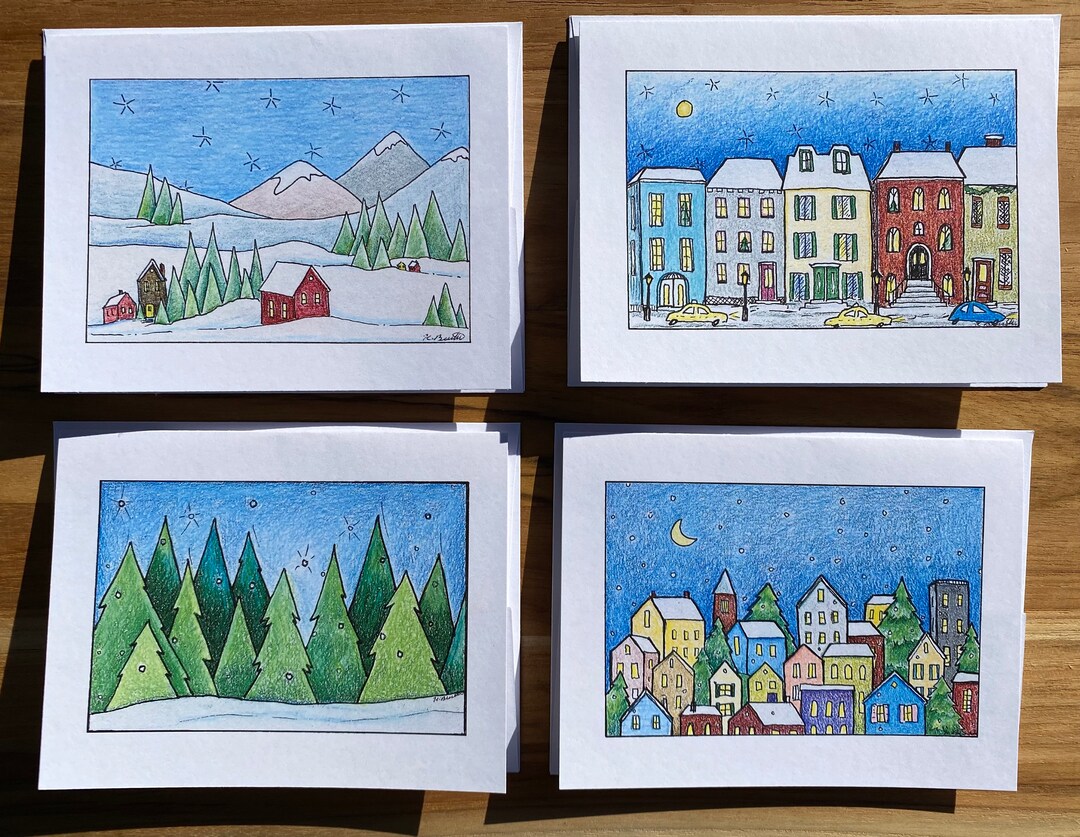 4-pack Winter Season Greeting Cards - Etsy
