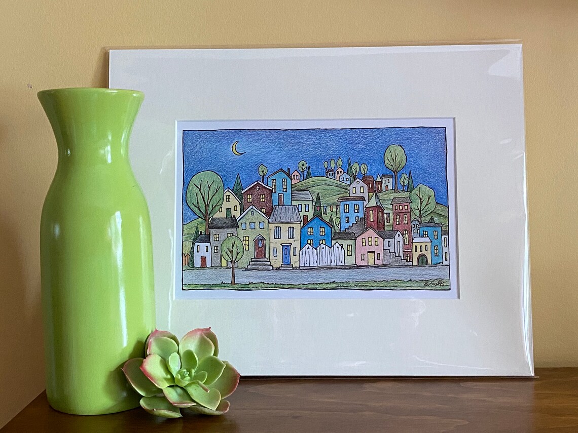Small Town Matted Print | Etsy