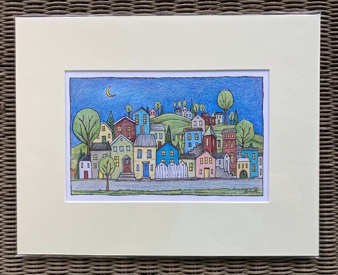 Small Town Matted Print | Etsy