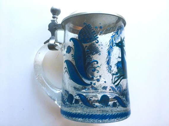 Vintage Beer Tankardblown Glass Tankard With Stag and Floral - Etsy