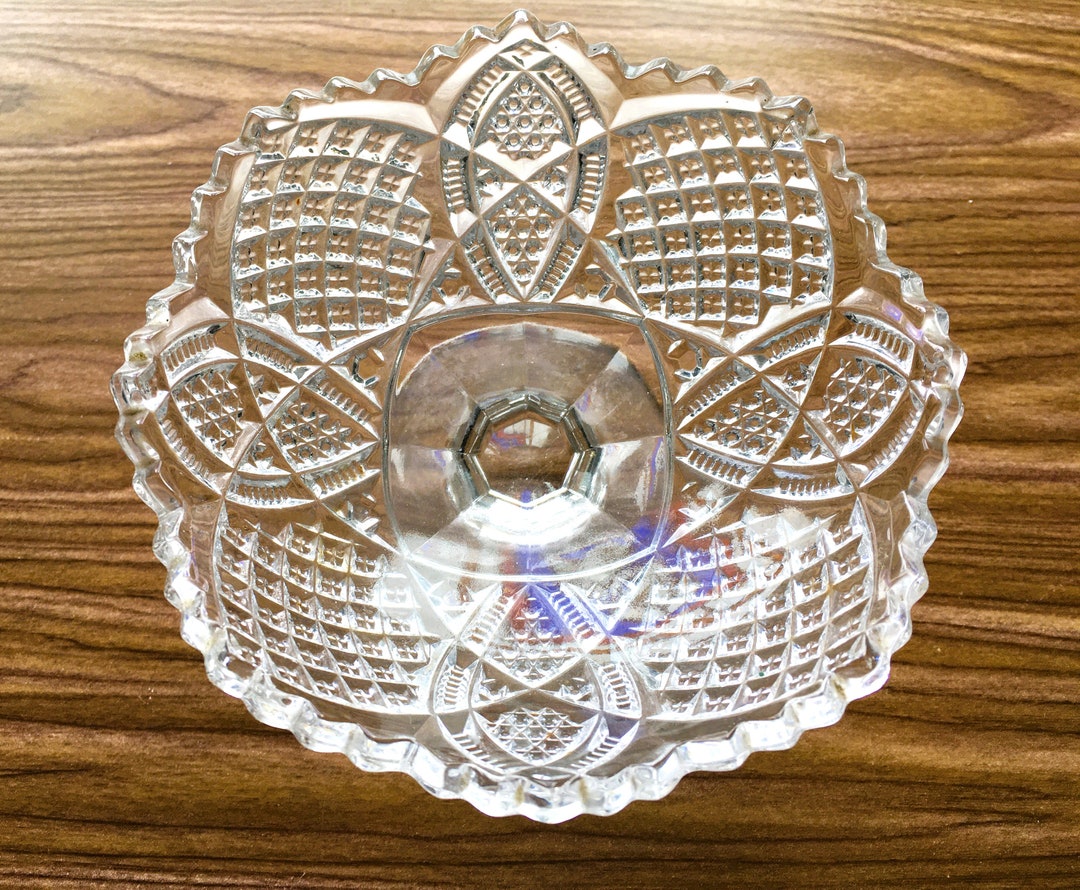 Glass Candy Dish on a Pedestal|vintage Clear Faceted Glass Bowl|art ...
