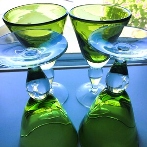 Large Handblown Green Goblets|set of Four|vintage Glassware|home and ...