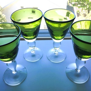 Large Handblown Green Goblets|set of Four|vintage Glassware|home and ...