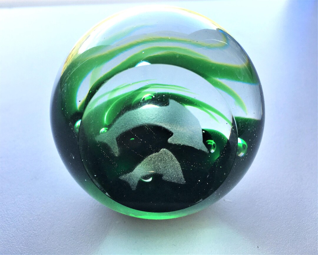 Dolphin Paperweight, Blown Glass Paperweight With Dolphins, Glass Art ...