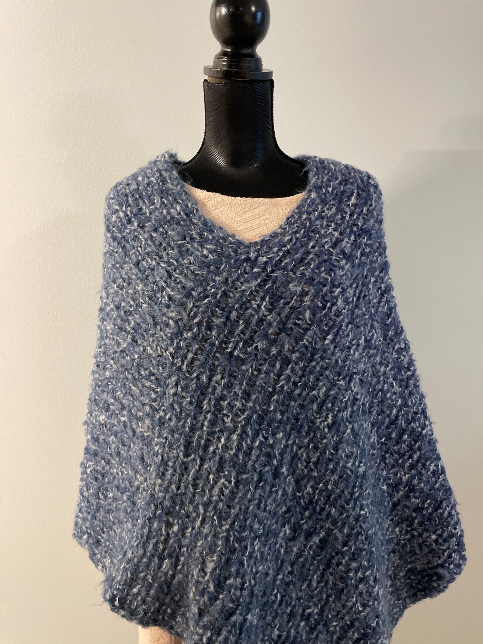 Blue Poncho -hand Knit Poncho - Lightweight Poncho -bulky Poncho ...
