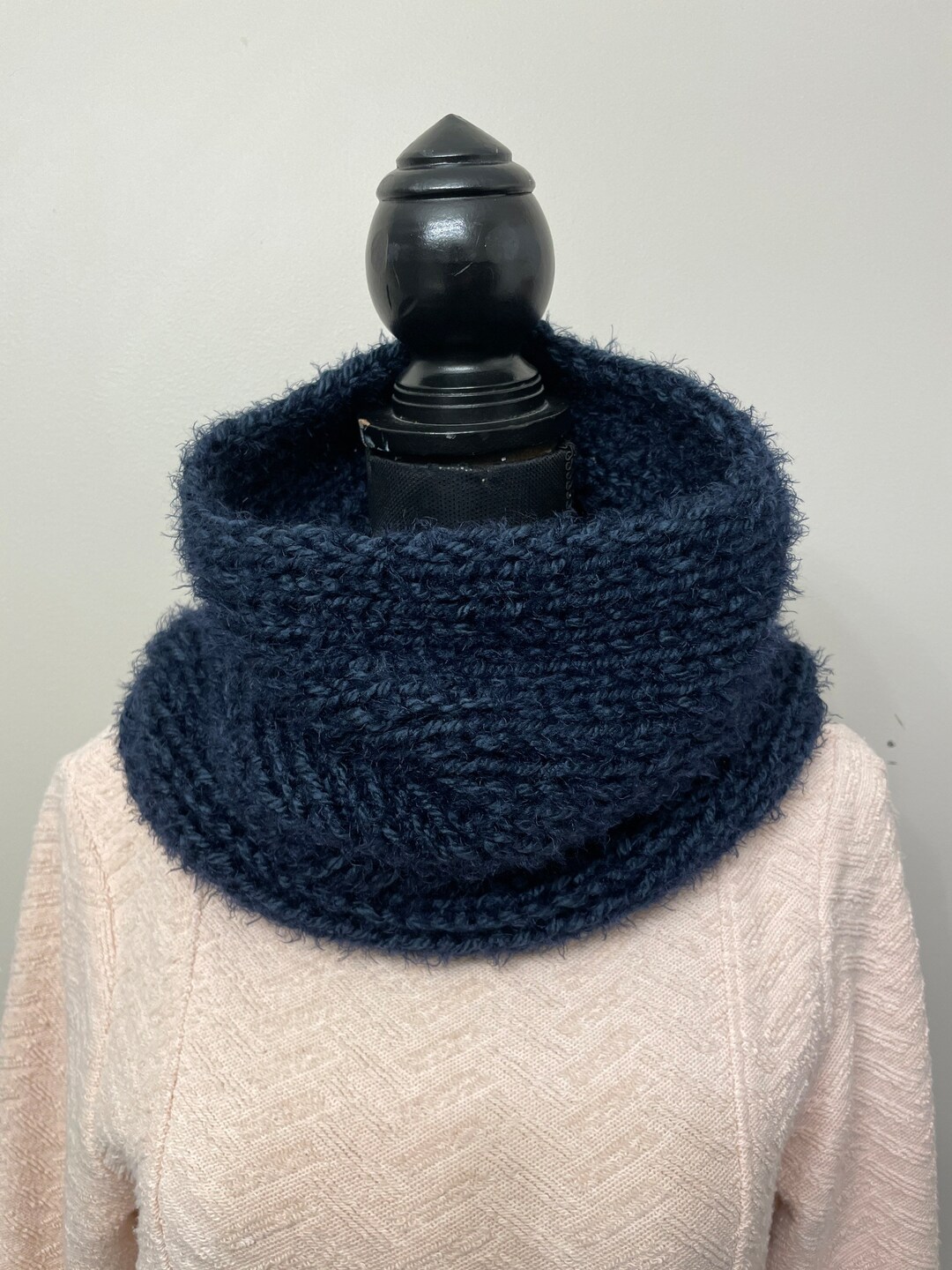 Women Fuzzy Blue Cowl Hand Knit Blue Neck Warmer Knitted - Etsy