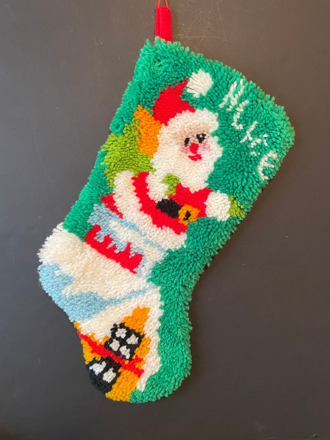 Vintage Latch Hook Christmas Stocking, Oversized Holiday Stocking - Etsy