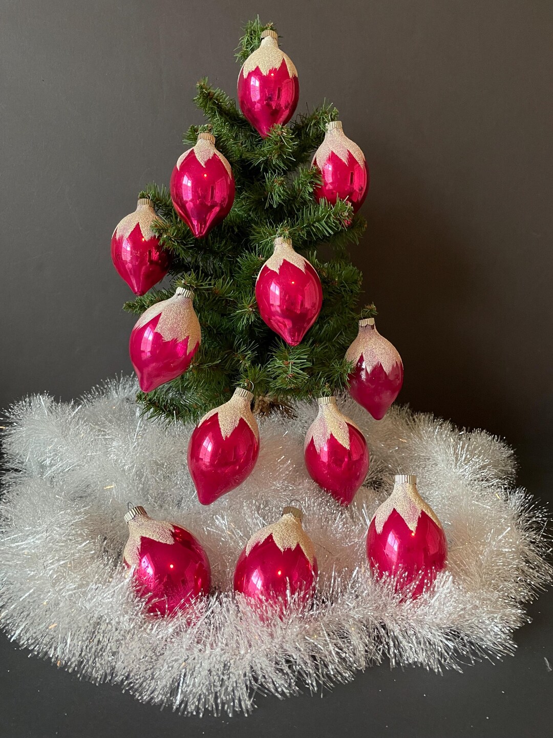 Vintage Shiny Brite Pink Glass Tree Ornaments in Original Box, Set of ...