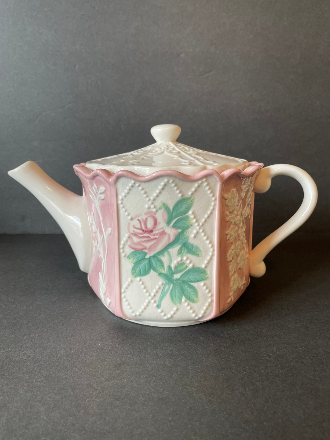Ceramic Pink Floral Teapot, Cottagecore Chic - Etsy