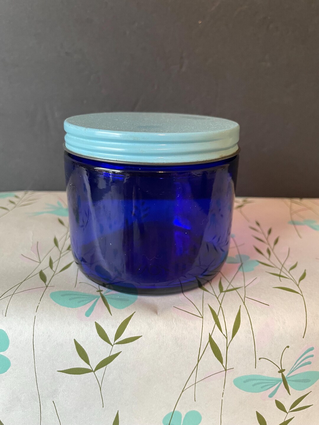Vintage Cobalt Blue Glass Jar With Metal Lid, 3"h X 3 1/4"w - Etsy