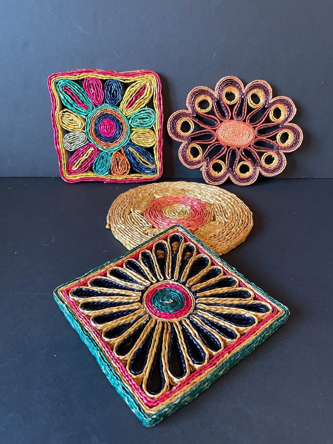 Vintage MCM Woven Trivets, Set of Four - Etsy