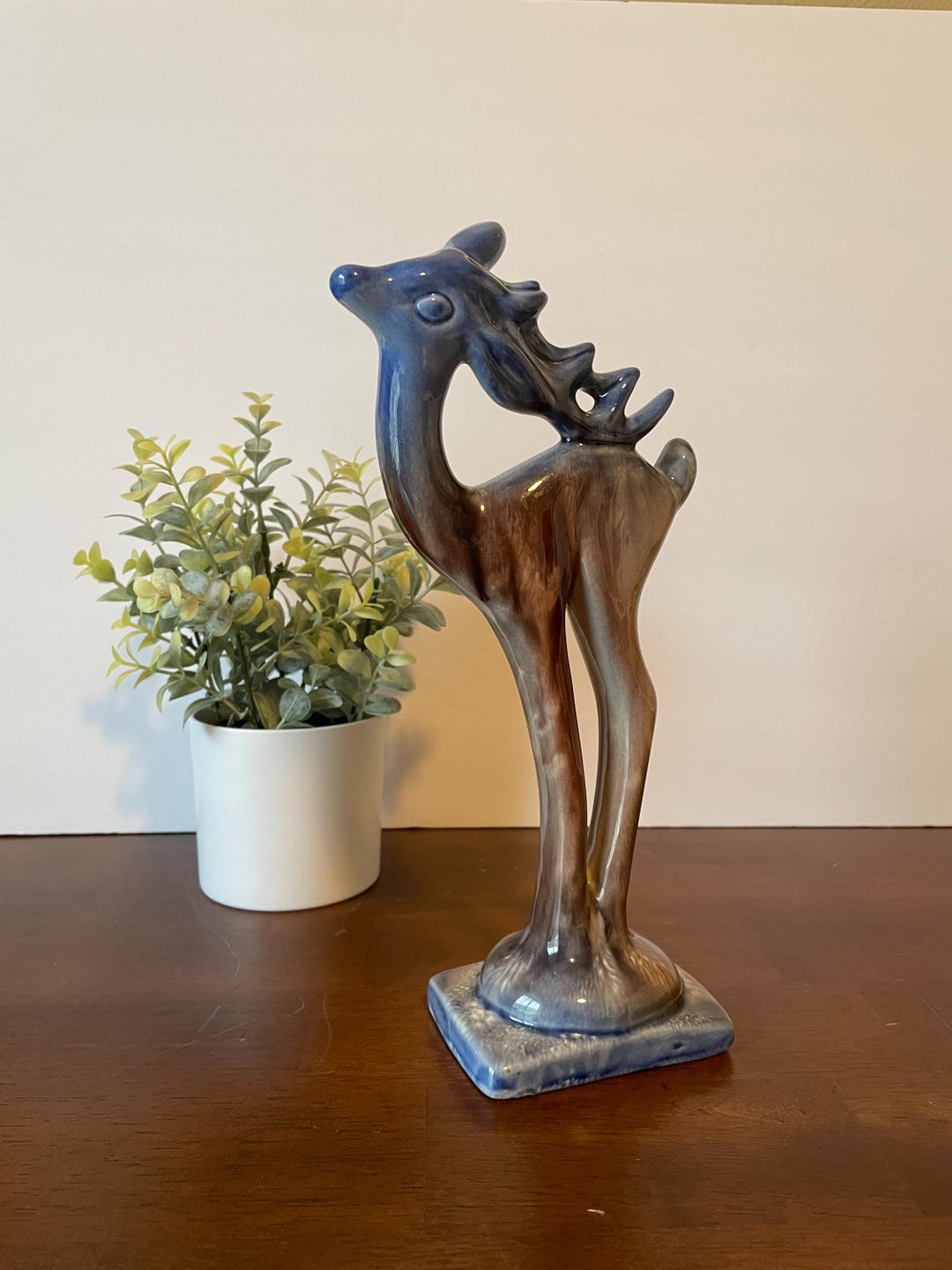 Vintage MCM Ceramic Blue & Brown Glazed Deer Figurine - Etsy