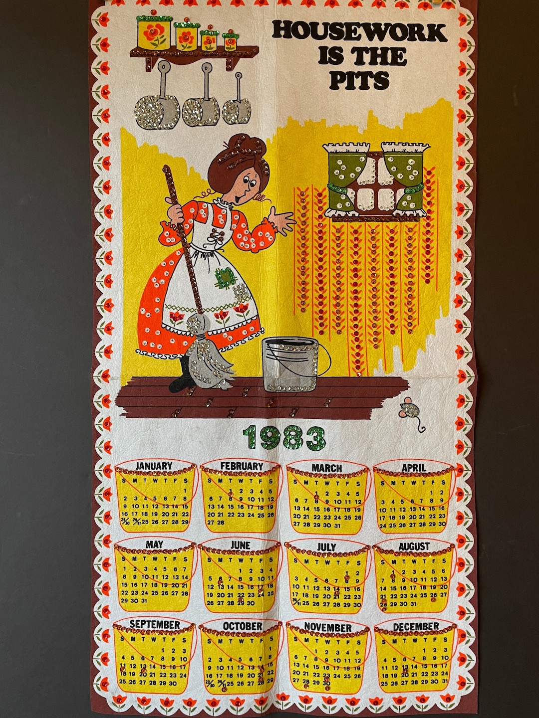 Vintage 1983 Sequins Wall Calendar, housework is the Pits - Etsy