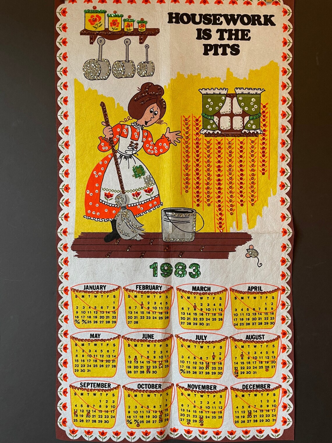 Vintage 1983 Sequins Wall Calendar housework is the - Etsy