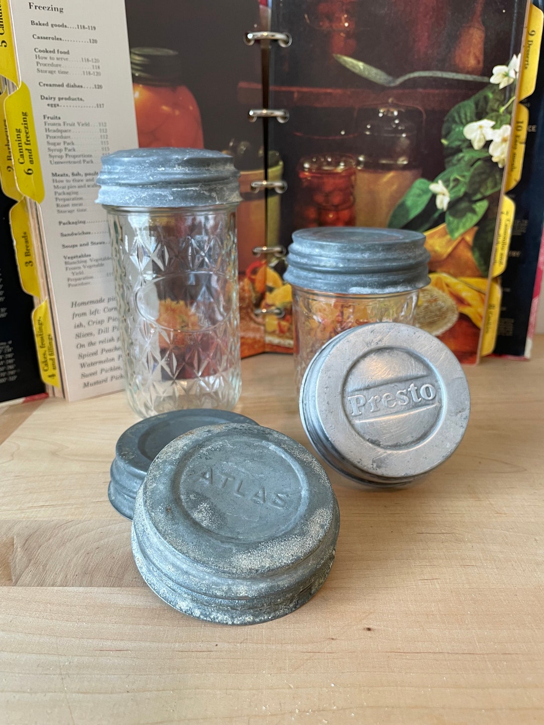 Vintage Atlas Zinc Jar Lids With Milk Glass Liners, Set of Five - Etsy
