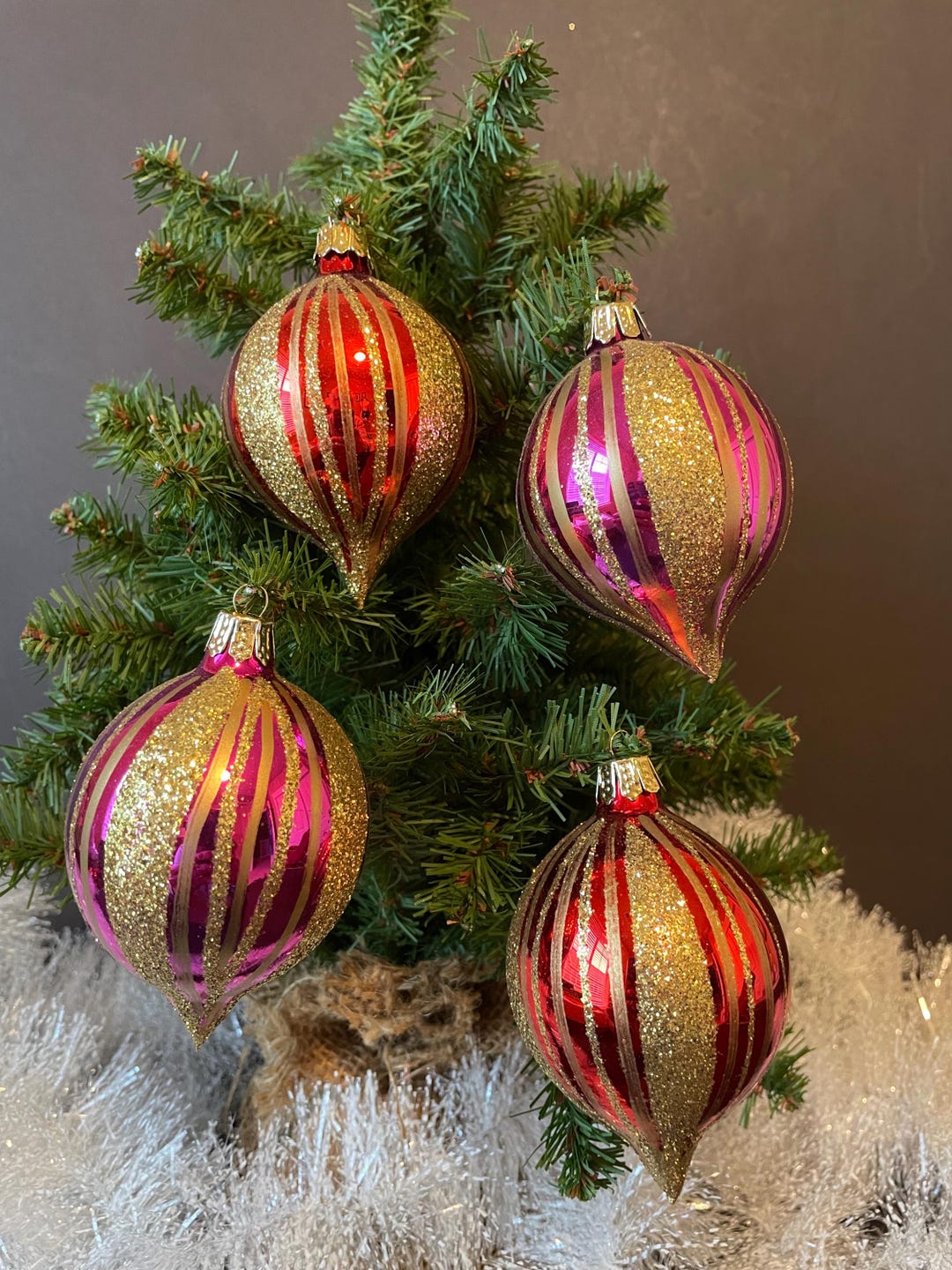 Vintage Glass Tree Ornaments, Hand Decorated, Set of Four - Etsy