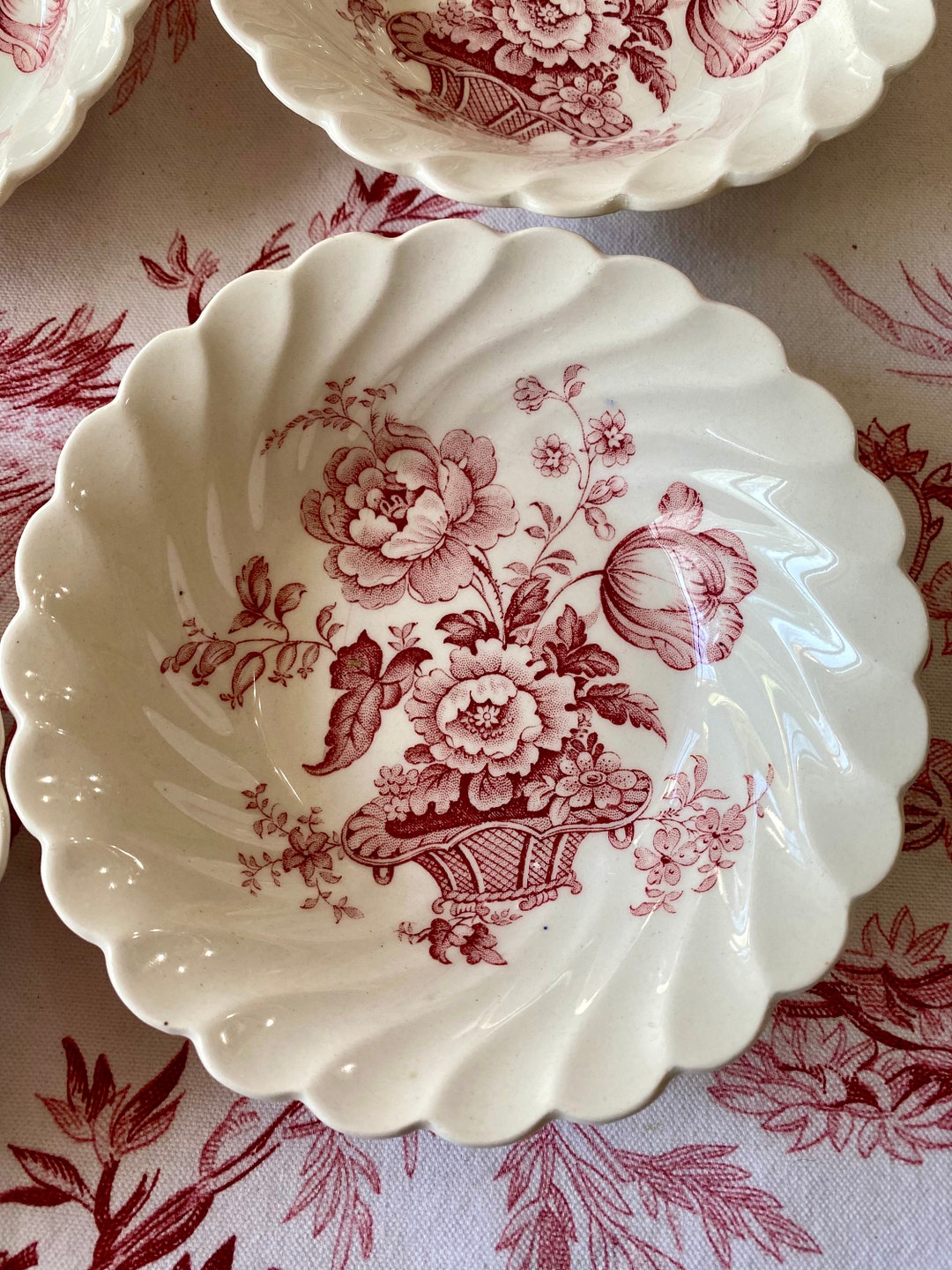 Charlotte Transferware Dessert Dishes Pink White Transferware Clarice ...