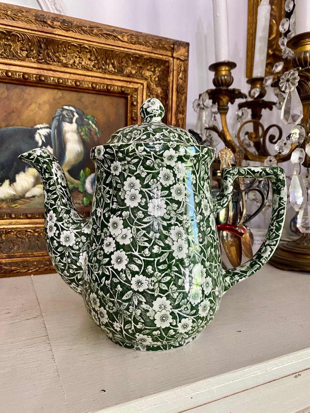 Burleigh Green White Calico Pattern Coffee Server Staffordshire England ...
