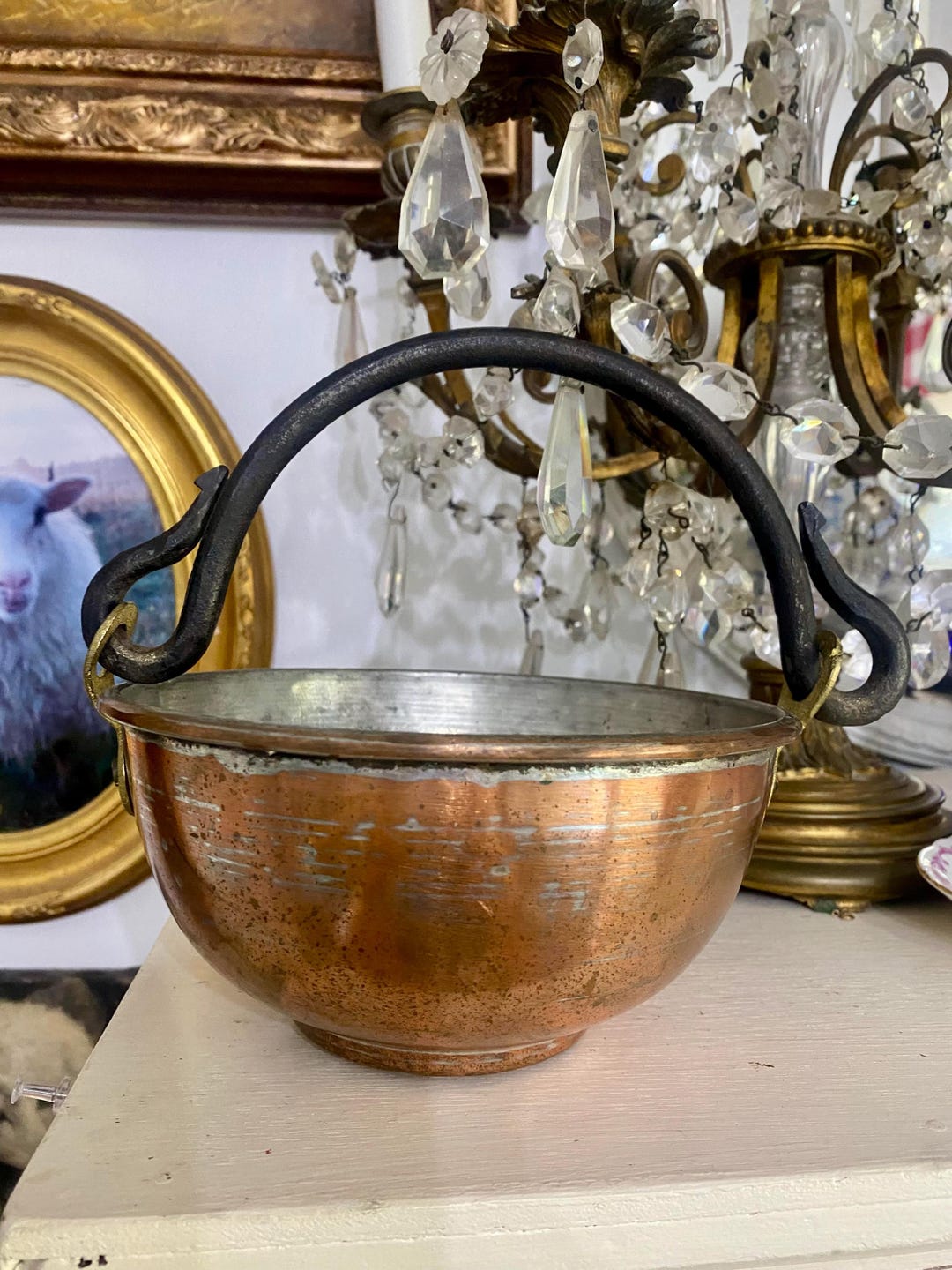 Small Round Open Copper Pan Heavy Iron Twisted Top Handle - Etsy