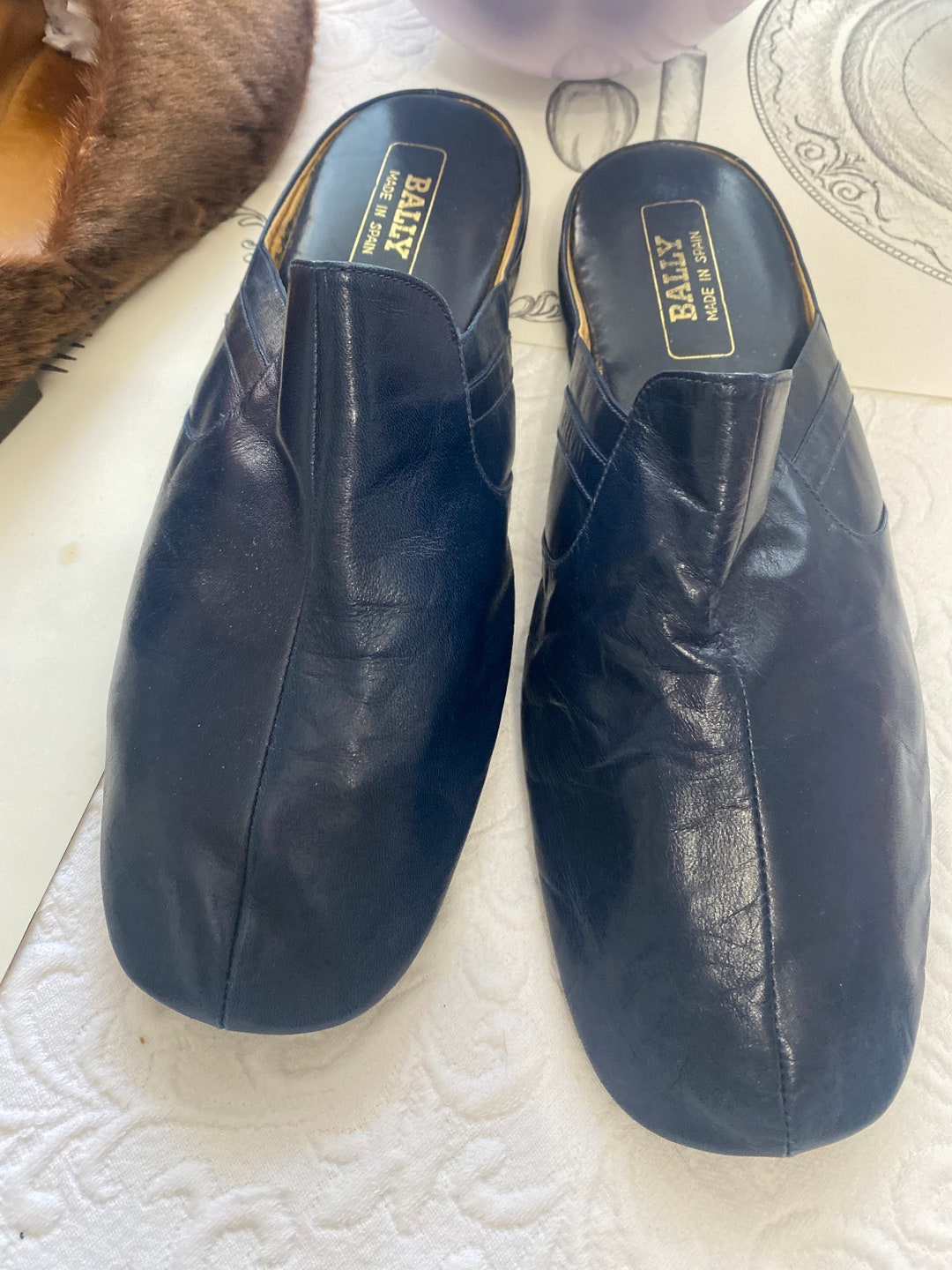 Mens Navy Leather Slippers Made in Spain by Bally Size 10 Men Shoes - Etsy
